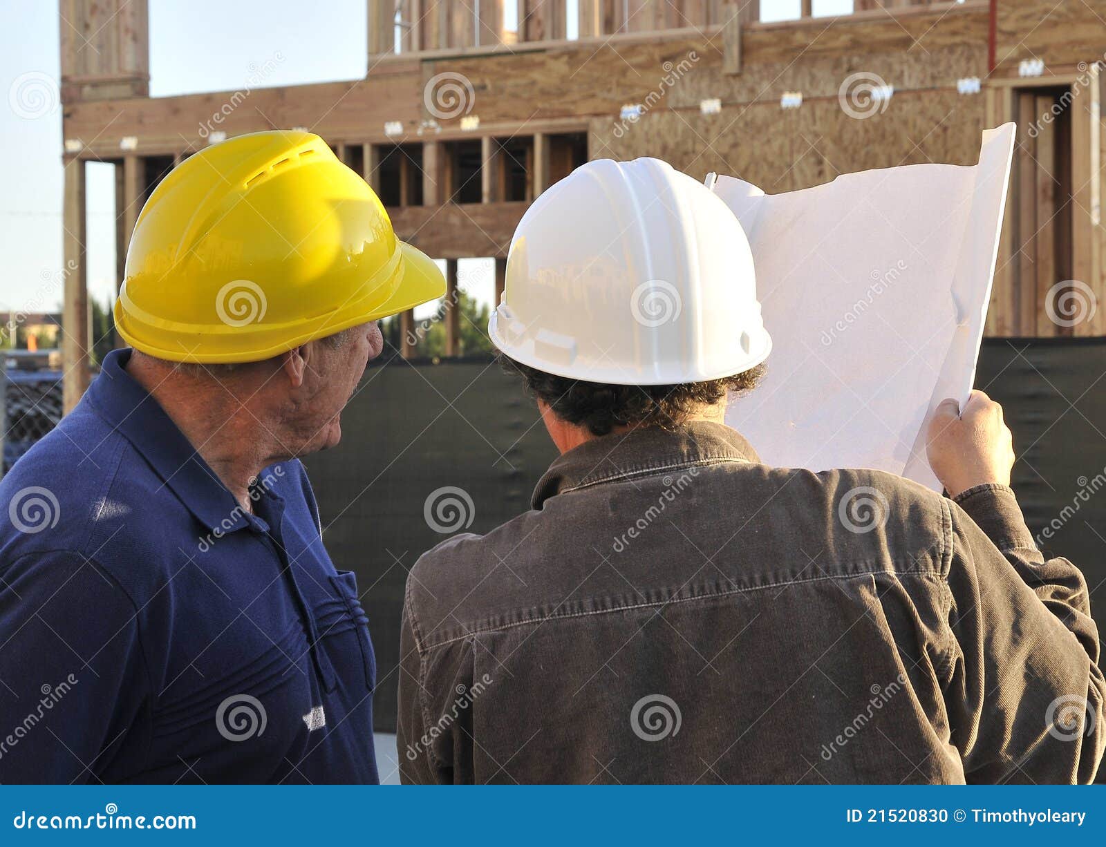 Mature Construction Worker and Manager Stock Photo - Image of white ...