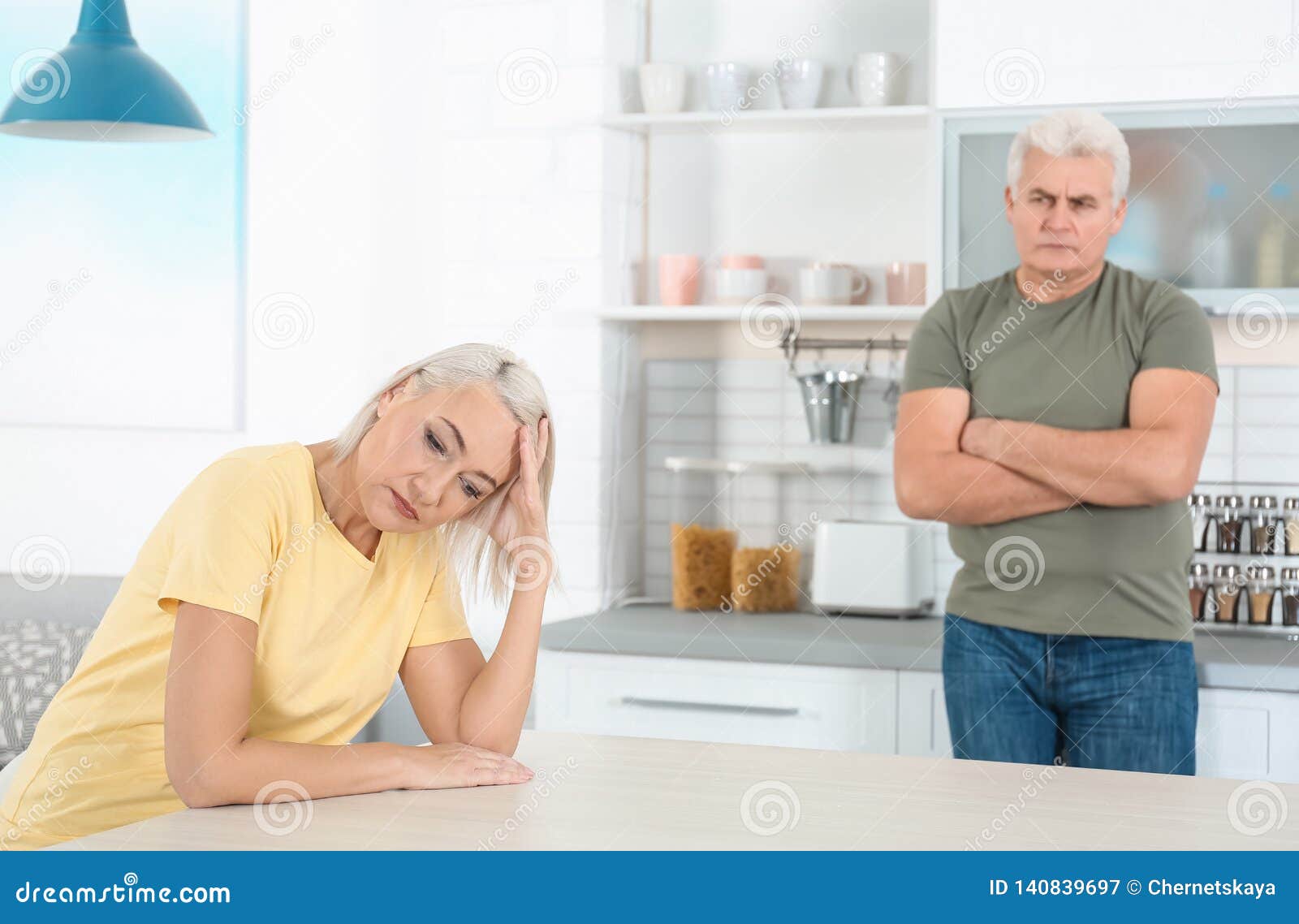 Mature Couple Arguing in Kitchen. Relationship Stock Image - Image of ...