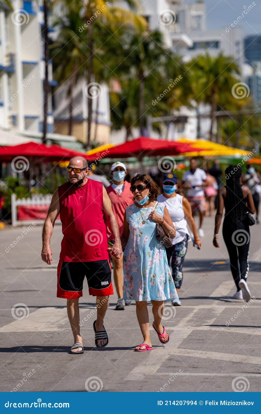 Mature Couple Holding Hands Walking in Miami Beach 2021 Spring Break ...