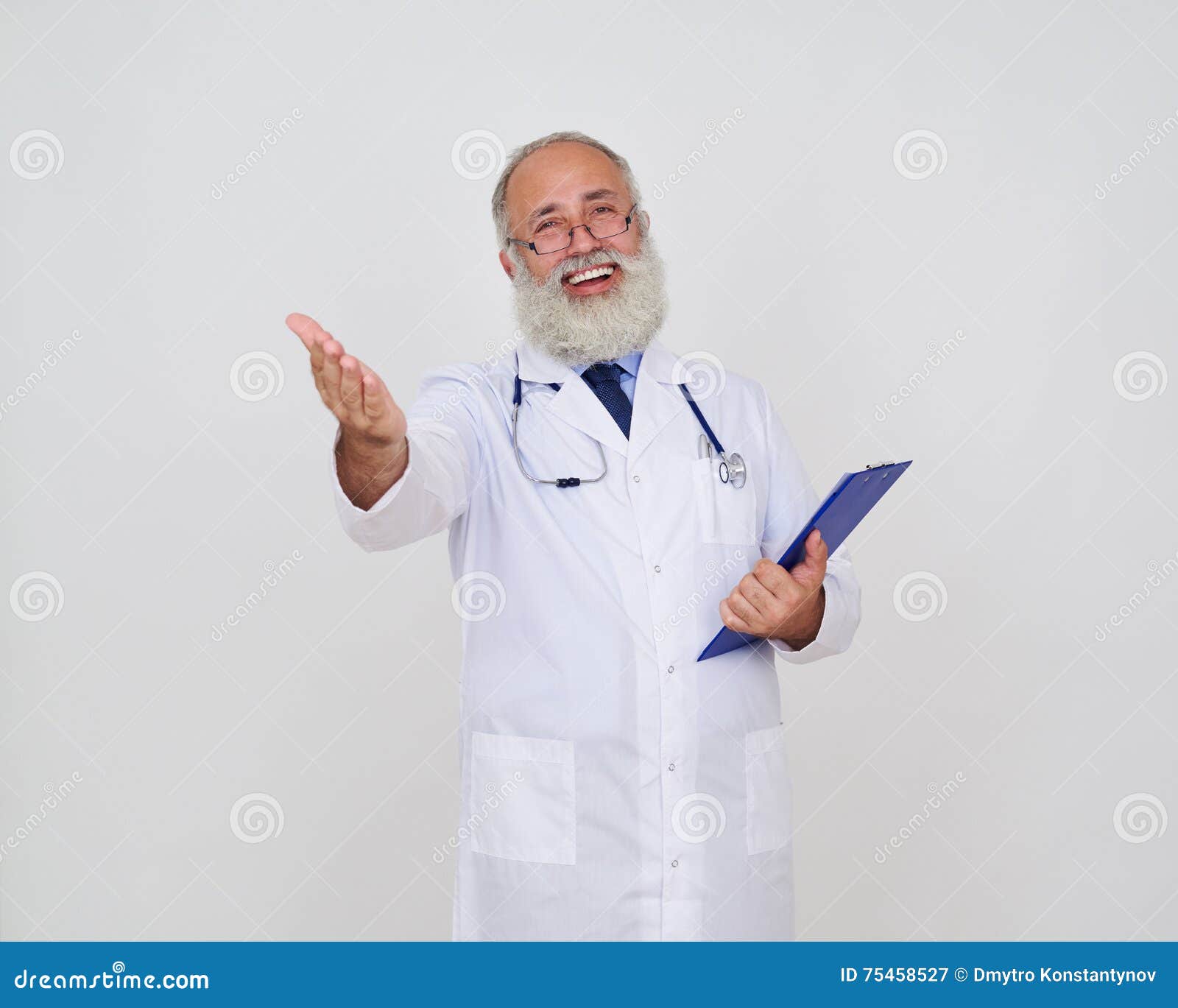 Mature Doctor Inviting Making Welcome Hand Gesture Stock Image - Image ...
