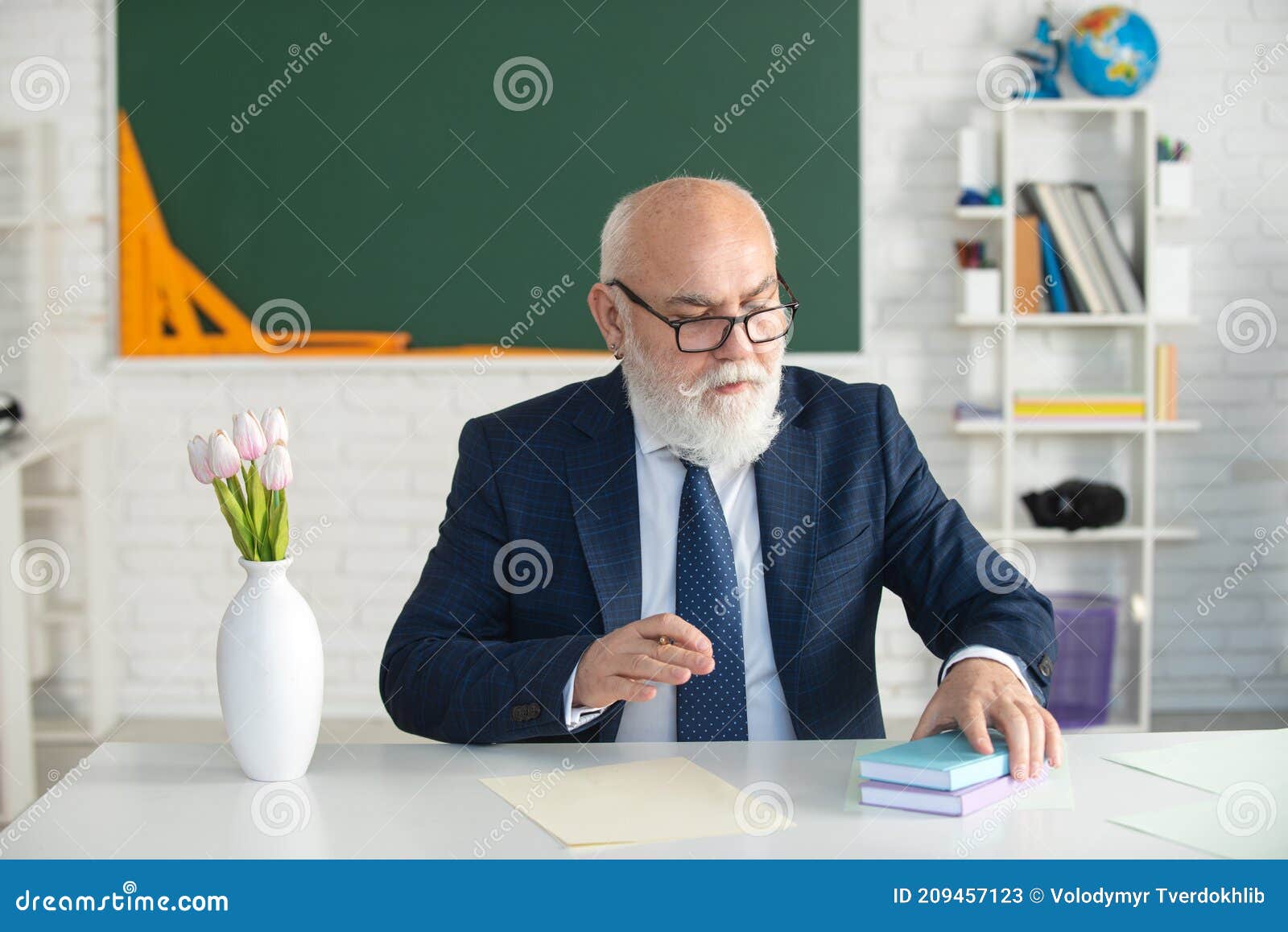 Mature Elegant Professor with Glasses. Senior Academic Teacher in Class ...