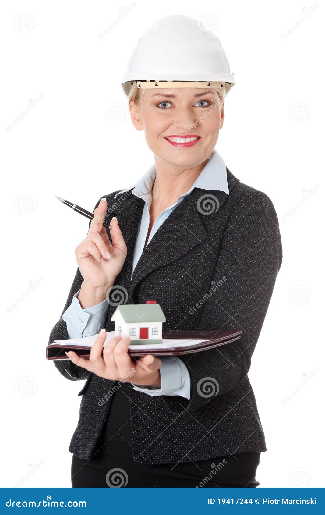 Mature Engineer Woman S Holding House Model. Stock Photo - Image of ...