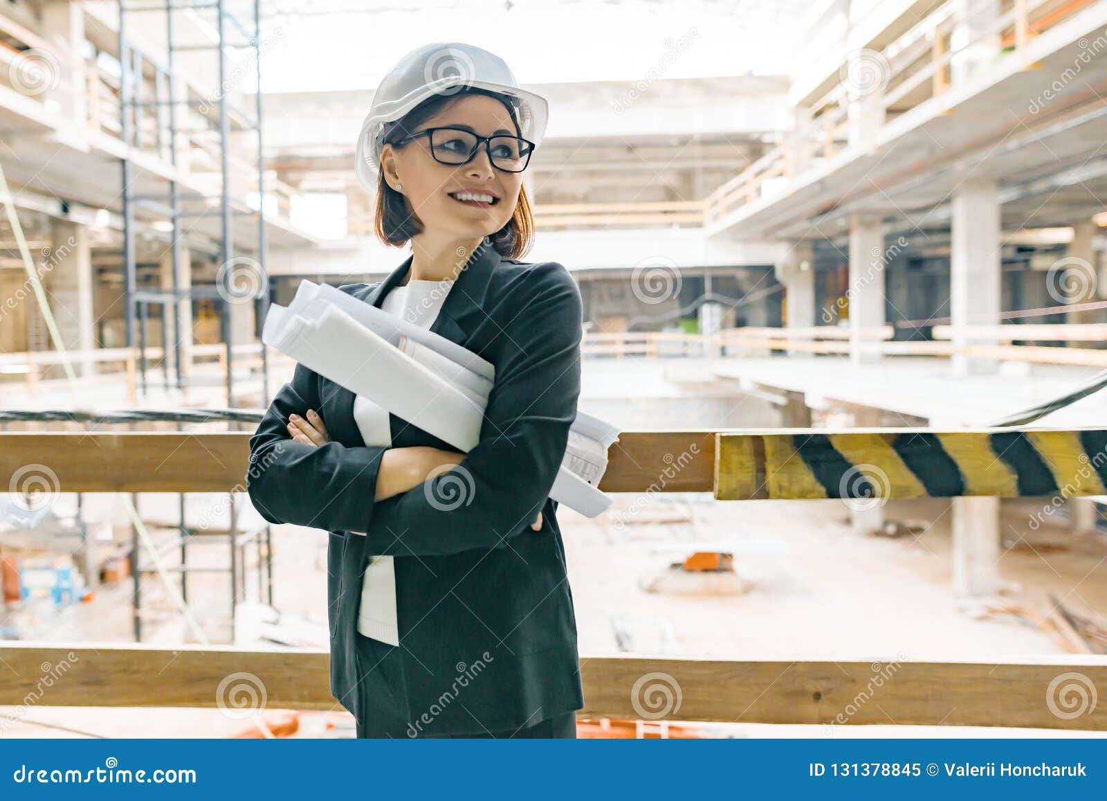 Mature Female Engineer on Construction Site. Building, Development ...