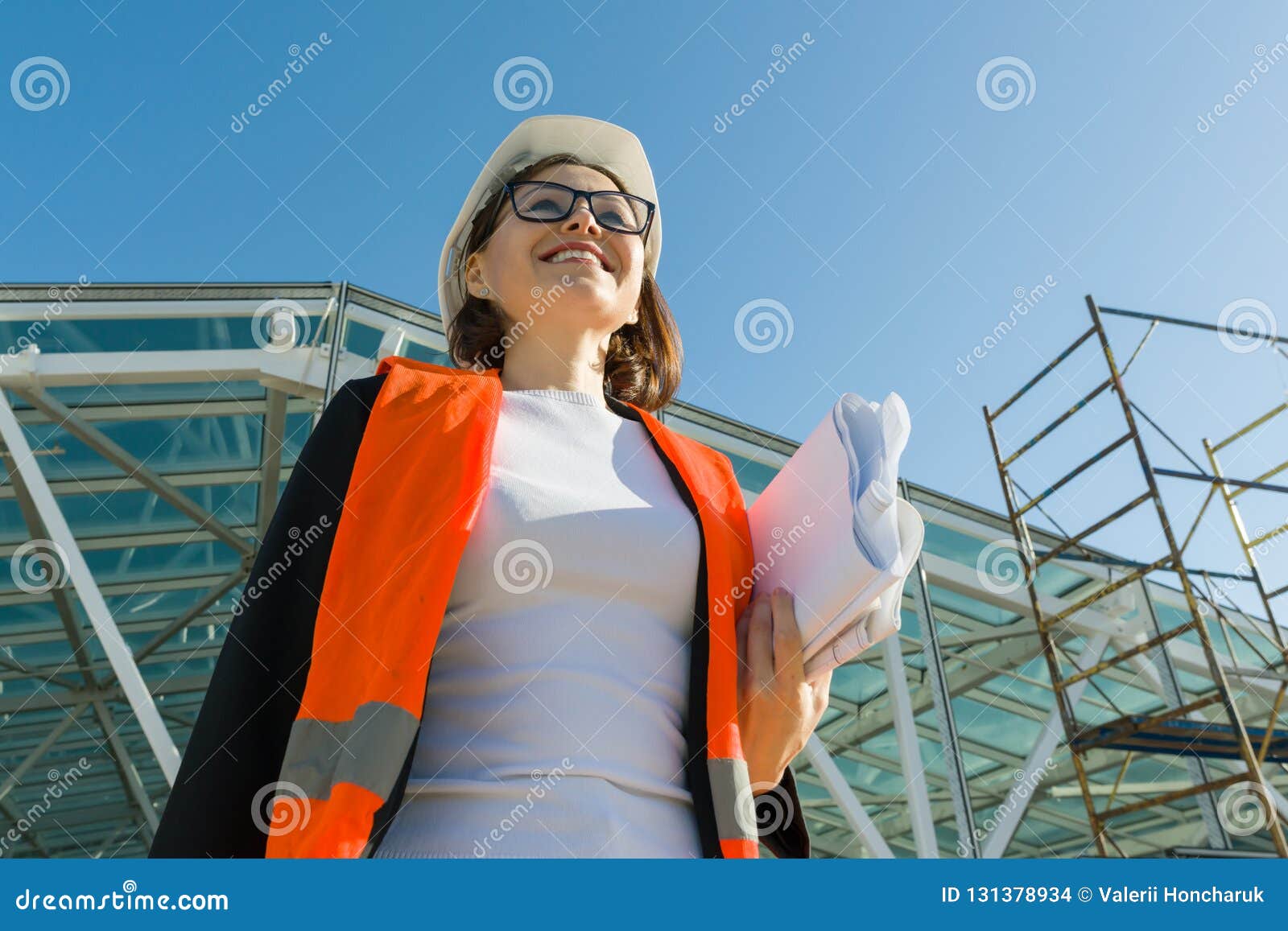 Mature Female Engineer on Construction Site. Building, Development ...