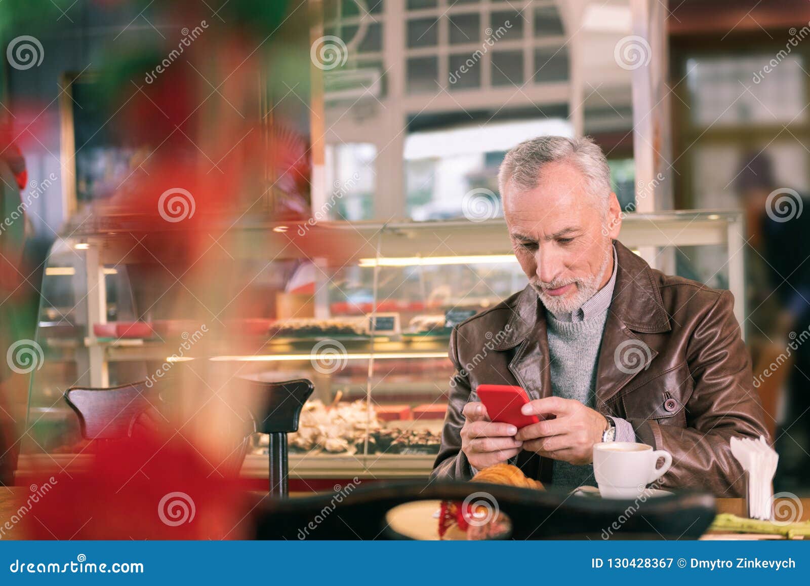 Mature French Man Feeling Busy while Checking Working E-mail on Phone ...