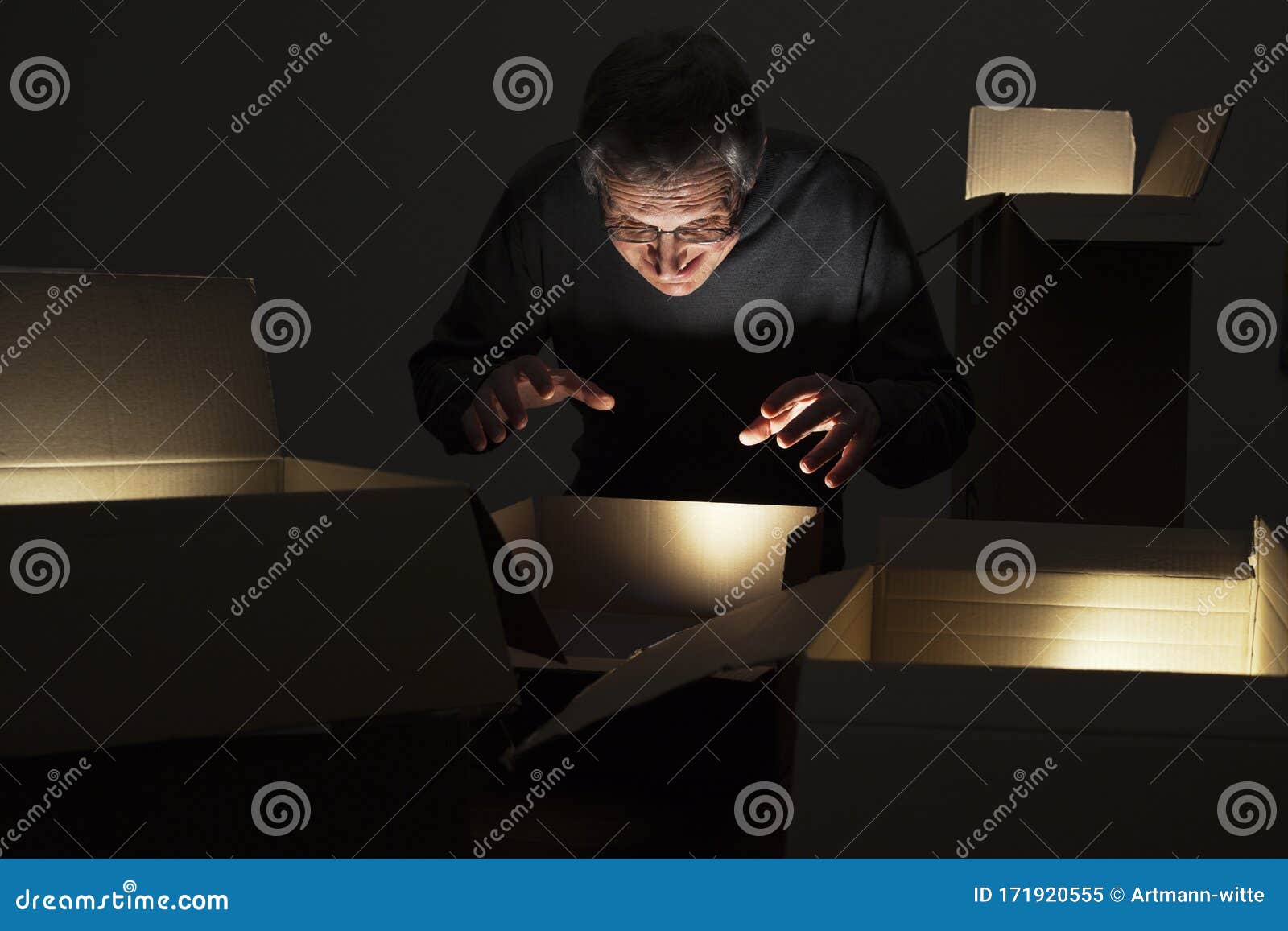 Mature Greedy Man Opening Parcels Stock Image - Image of curiosity ...
