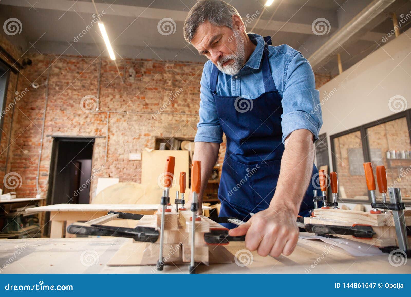 Mature Handsome Joiner Work in Carpentry. he is Successful Entrepreneur ...