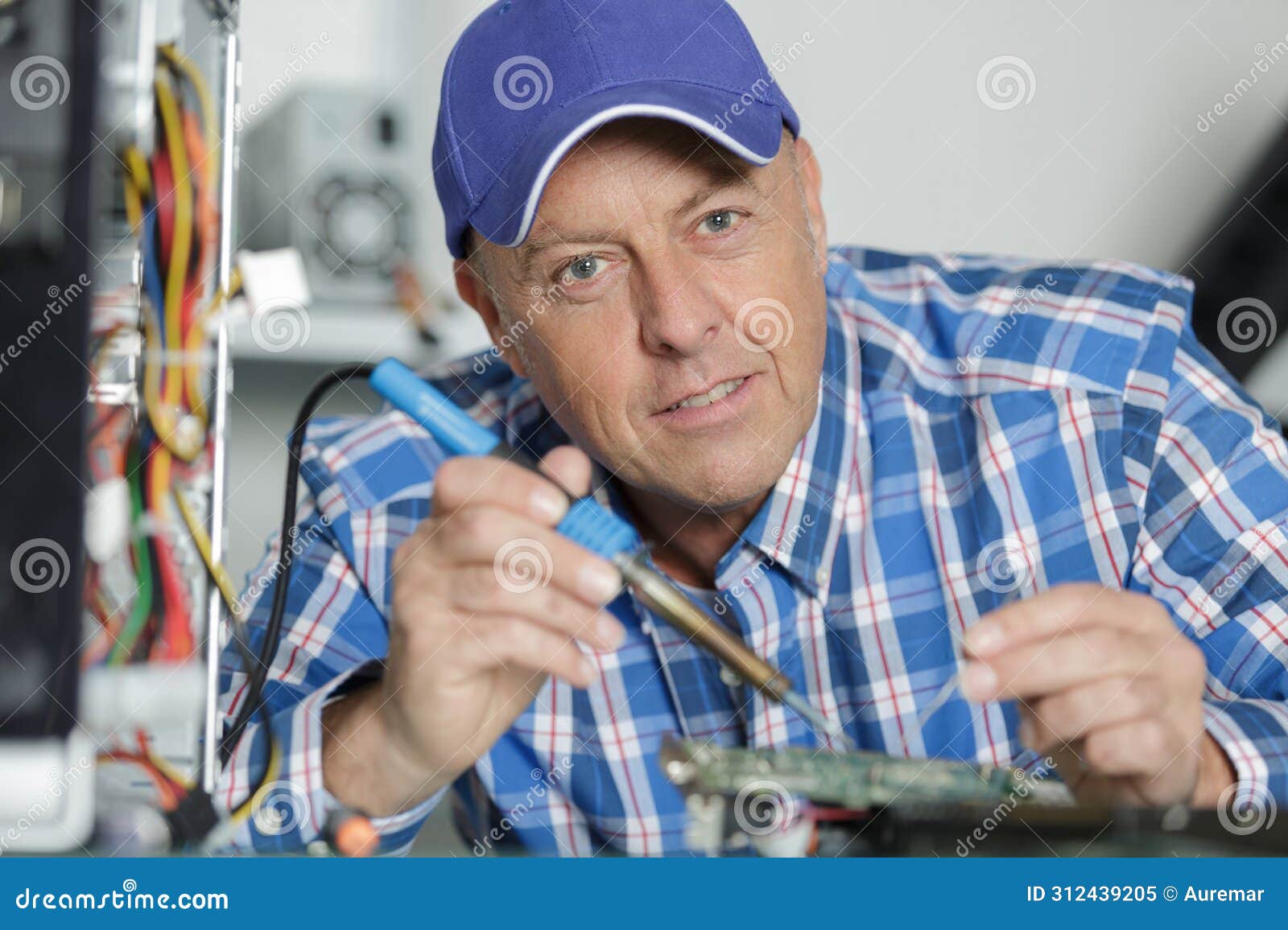 Mature Handsome Man Soldering Circuit Board Stock Image - Image of ...