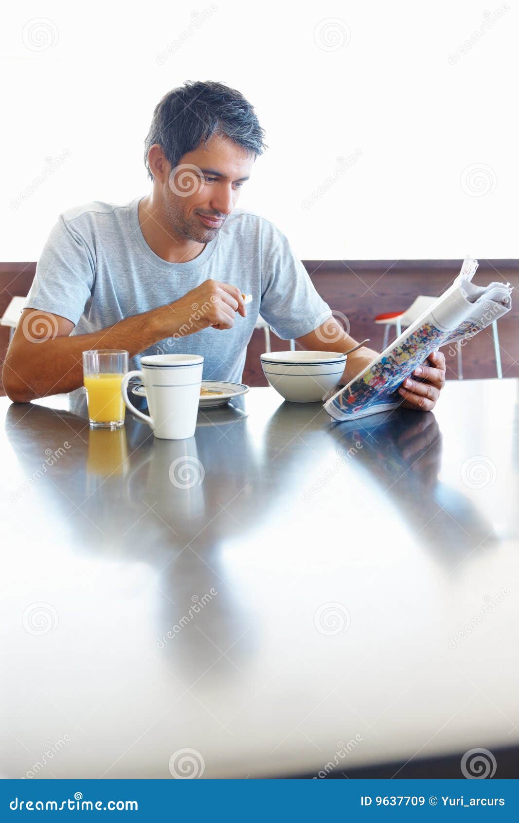 Mature Having Breakfast and Reading Newspaper Stock Image - Image of ...
