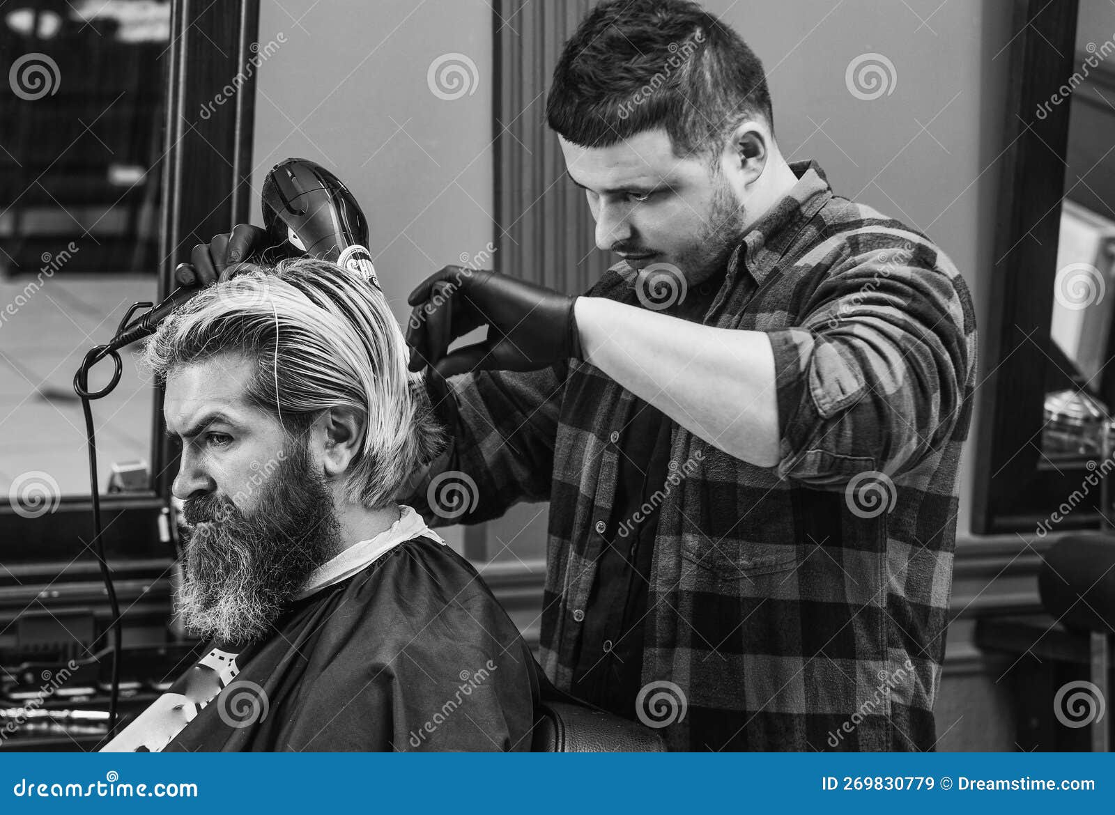 Mature Hipster with Beard and Moustache Care His Hair in Barbershop ... Mature Hipster with Beard and Moustache Care His Hair in Barbershop ...
