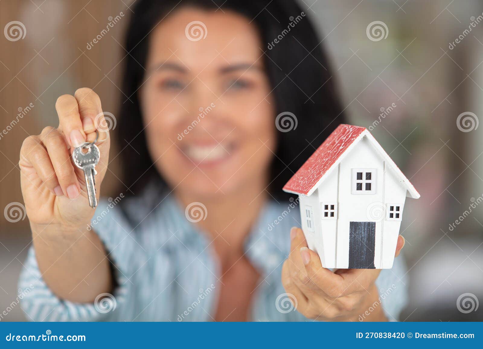 Mature Lady with House Model and Keys Stock Photo - Image of person ...