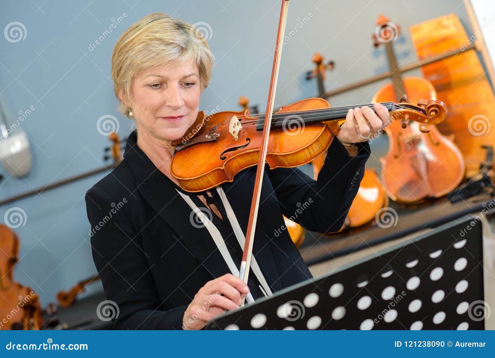 Mature lady playing violin stock photo. Image of talent - 121238090