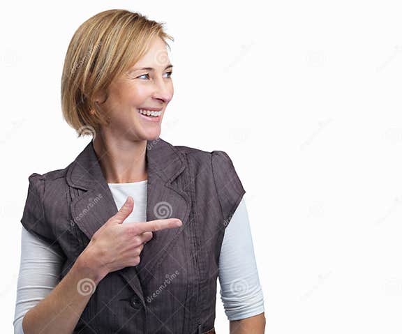 Mature Lady Pointing at Something Interesting Stock Photo - Image of ...