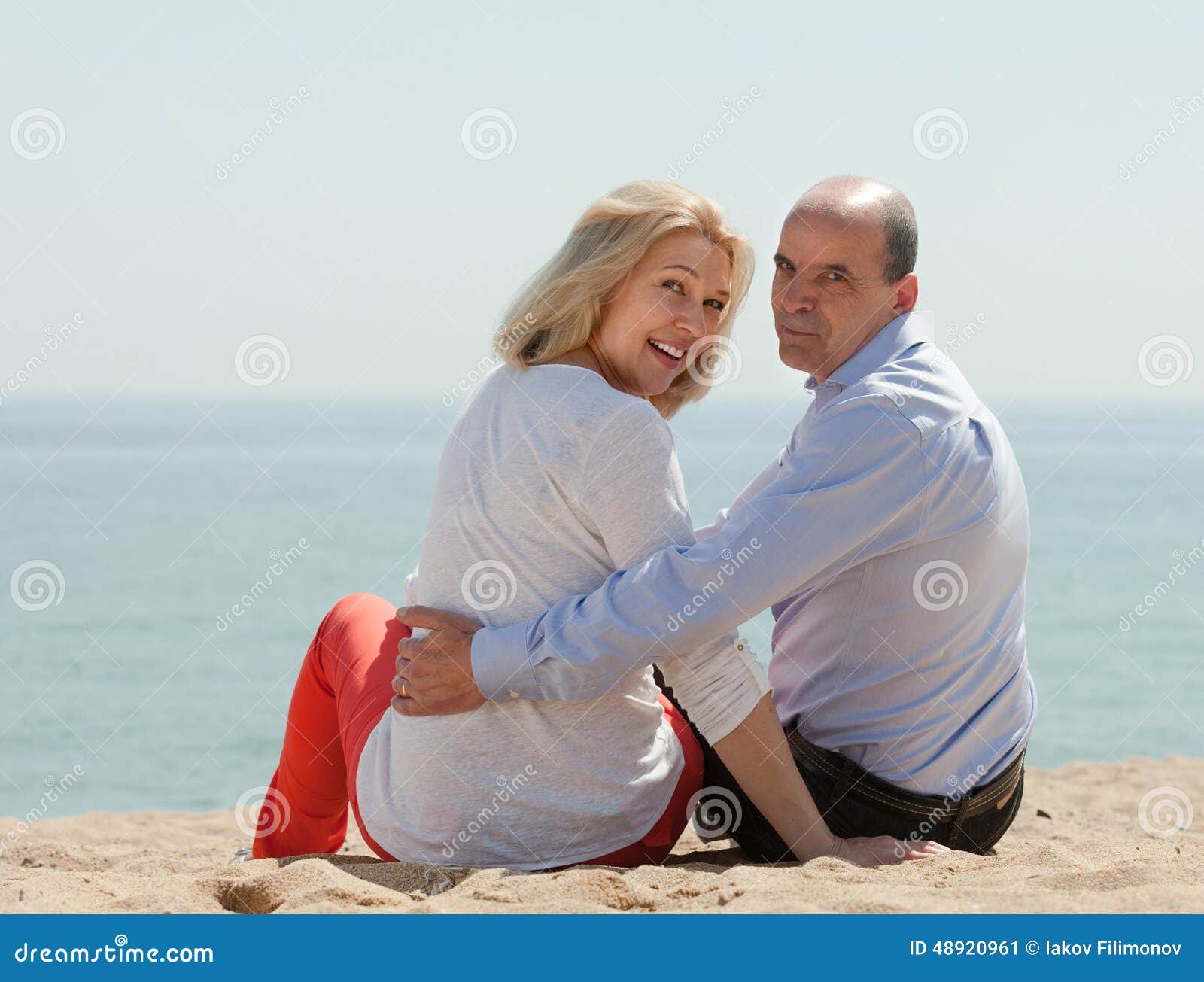 Mature Lovers Sitting On Beach Stock Image Image Of Intimacy Mature