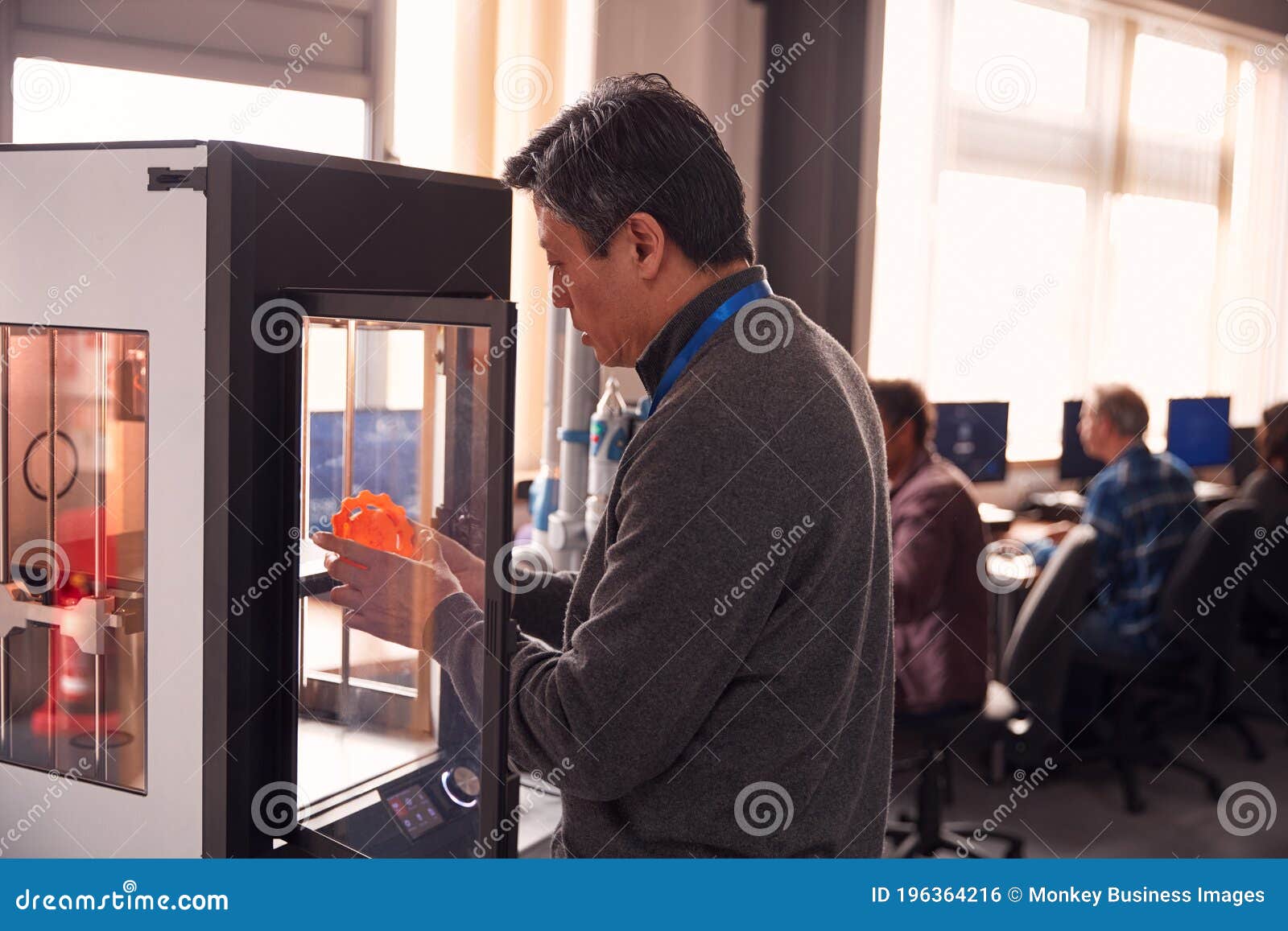 Mature Male College Student Studying Engineering Using 3D Printing ...