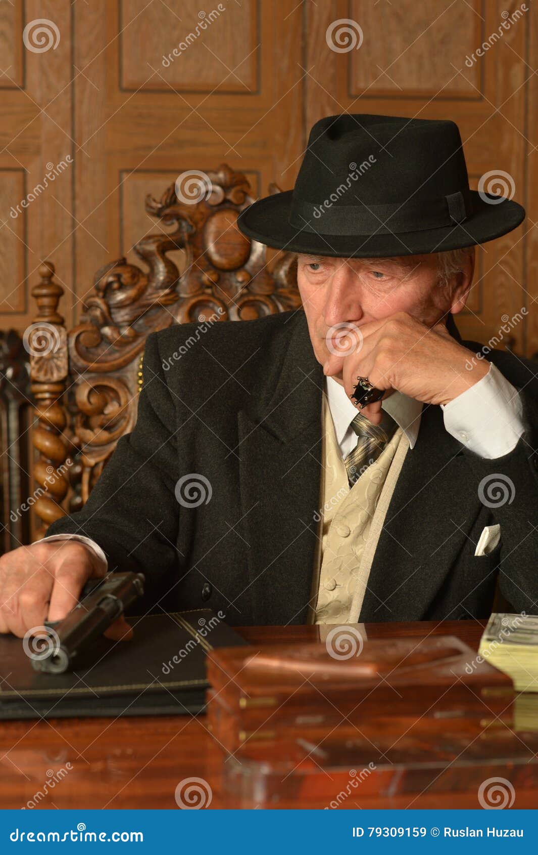 Mature male mafia boss stock image. Image of face, pensive - 79309159
