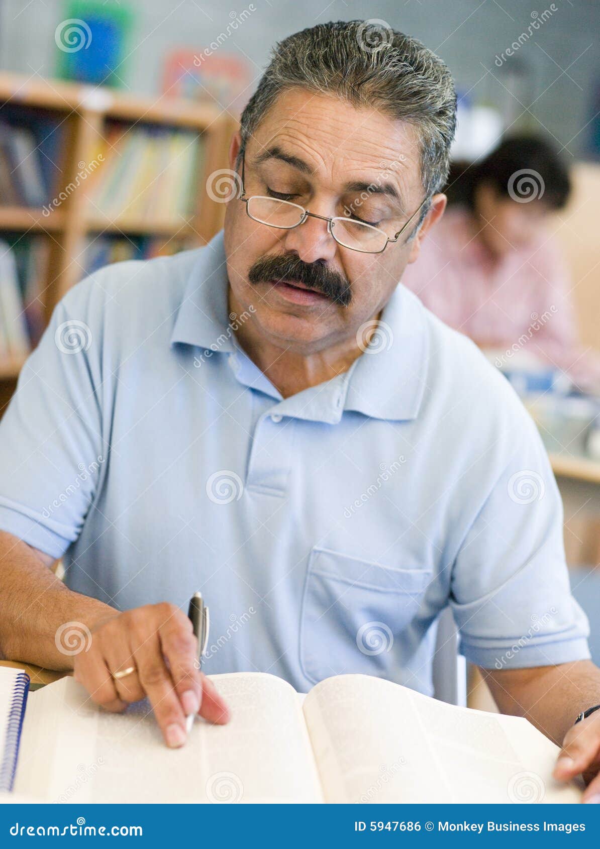 Mature Male Student Studying in Library Stock Photo - Image of lesson ...