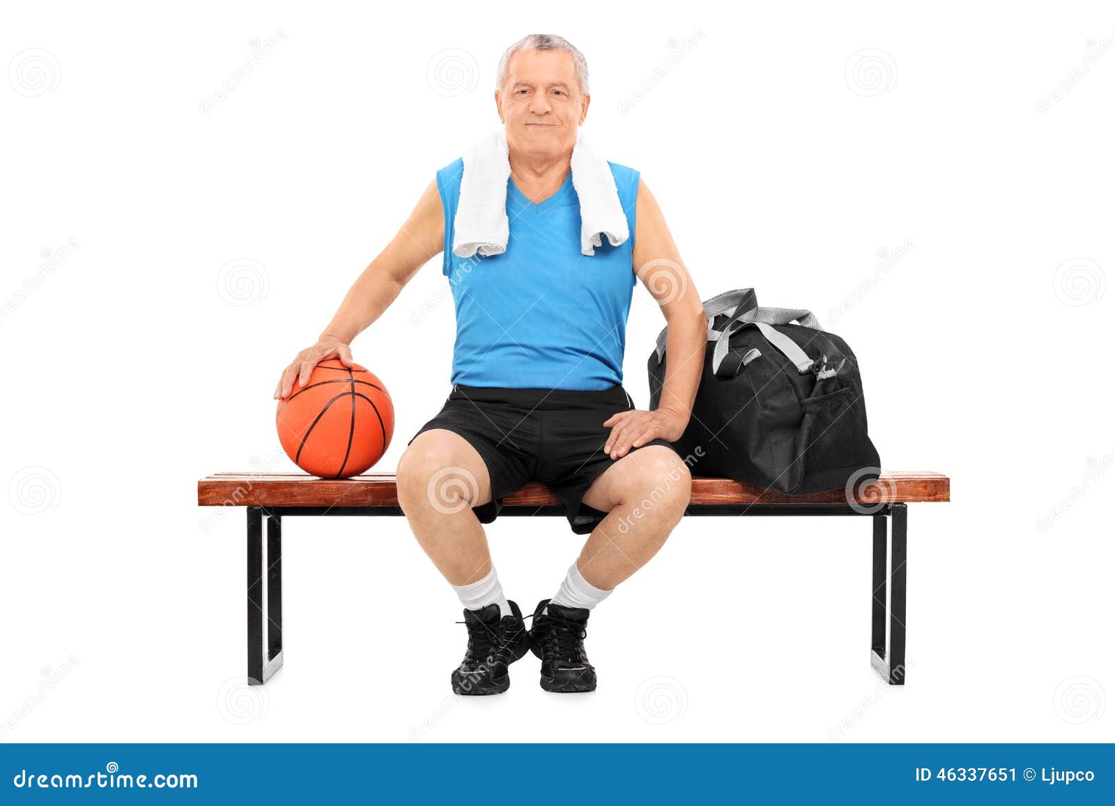 Mature Man with Basketball Sitting on a Bench Stock Image - Image of ...