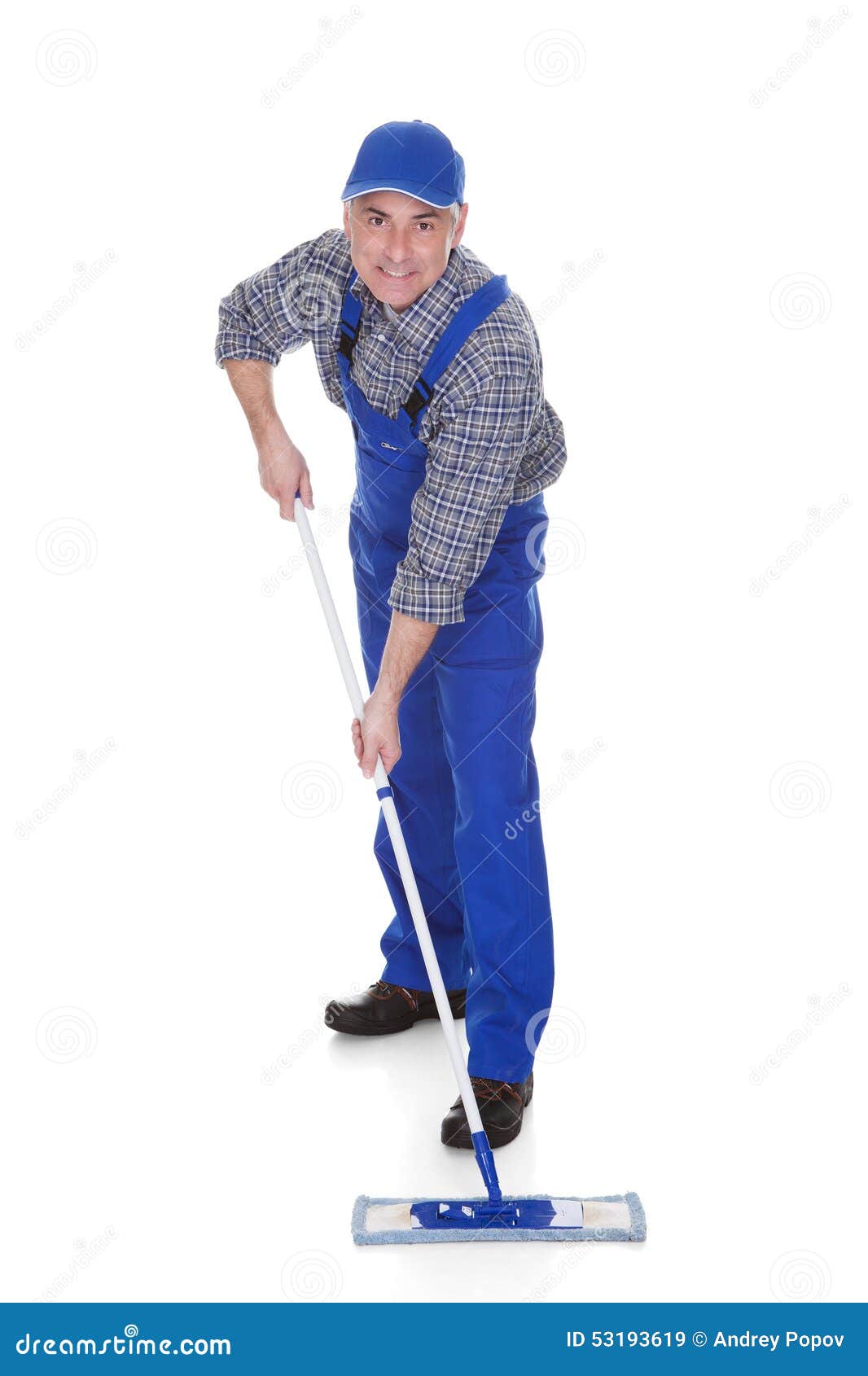 Mature Man Cleaning Floor with Mop Stock Image - Image of professional ...