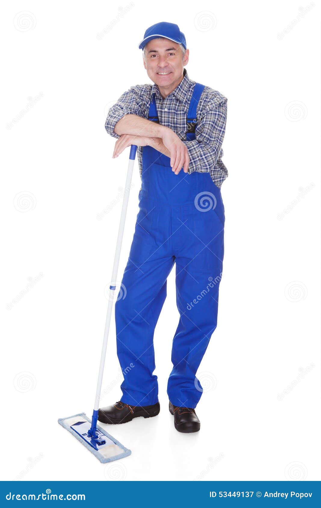 Mature Man Cleaning Floor with Mop Stock Image - Image of caucasian ...