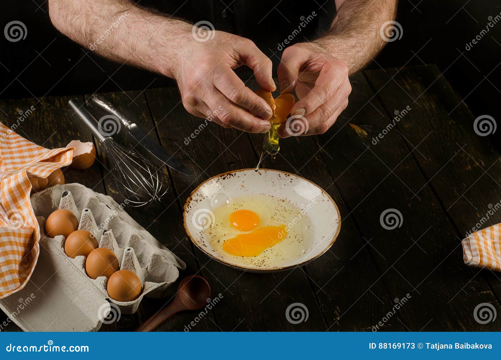 Mature Man Hands Cracking Egg on Black Background Stock Image - Image ...