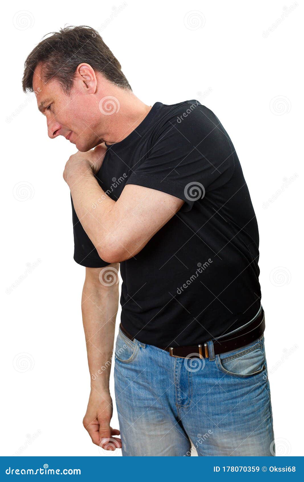 Mature Man Has an Attack of Shoulder Pain Stock Image - Image of ...