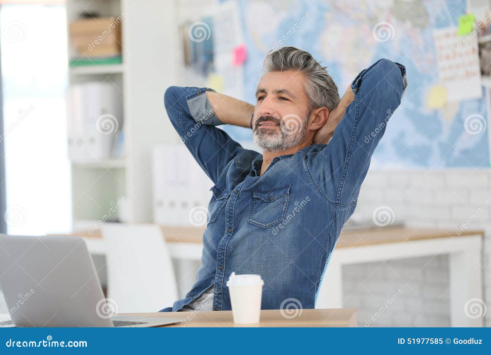 Mature Man Having a Break in Front of Laptop Stock Image - Image of ...