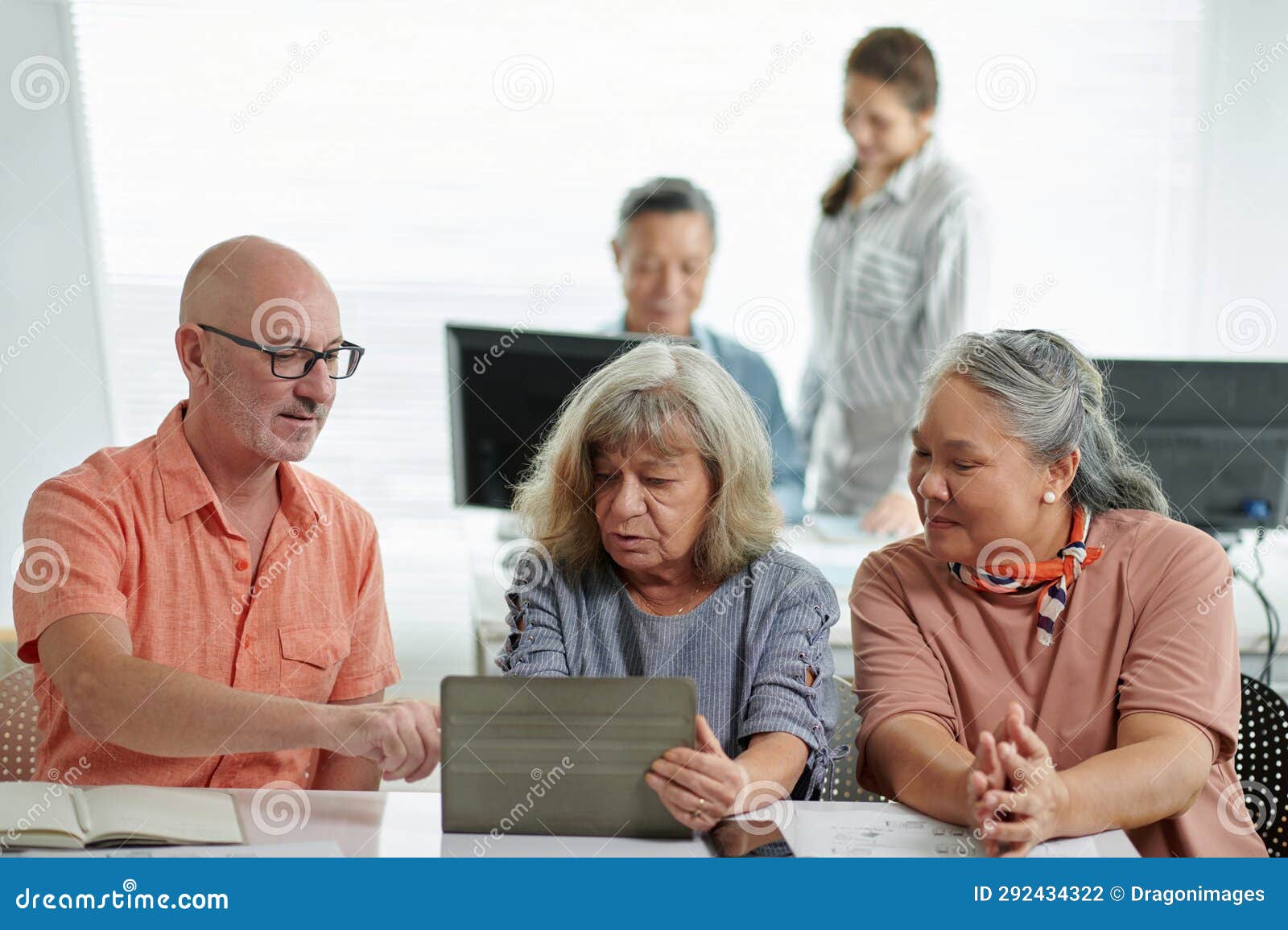 Helping Classmates To Install Application Stock Photo - Image of ...