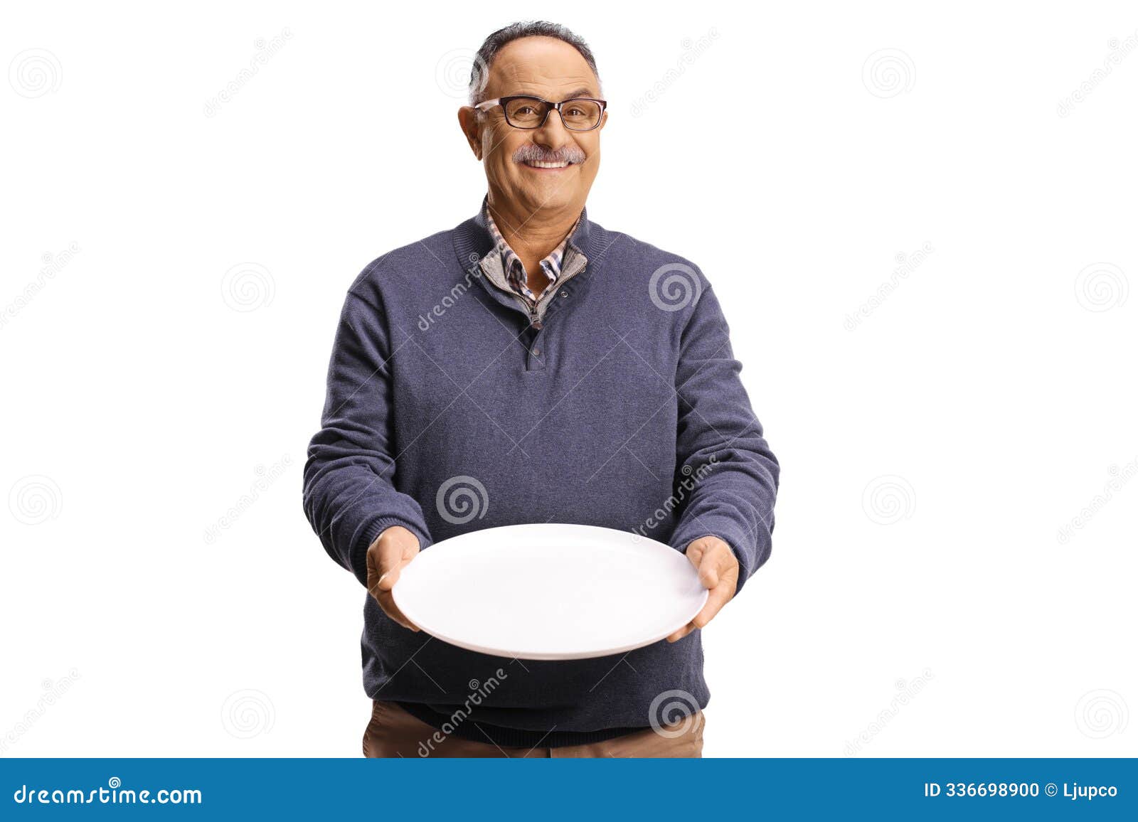 Mature Man Holding an Empty Plate and Smiling Stock Photo - Image of ...