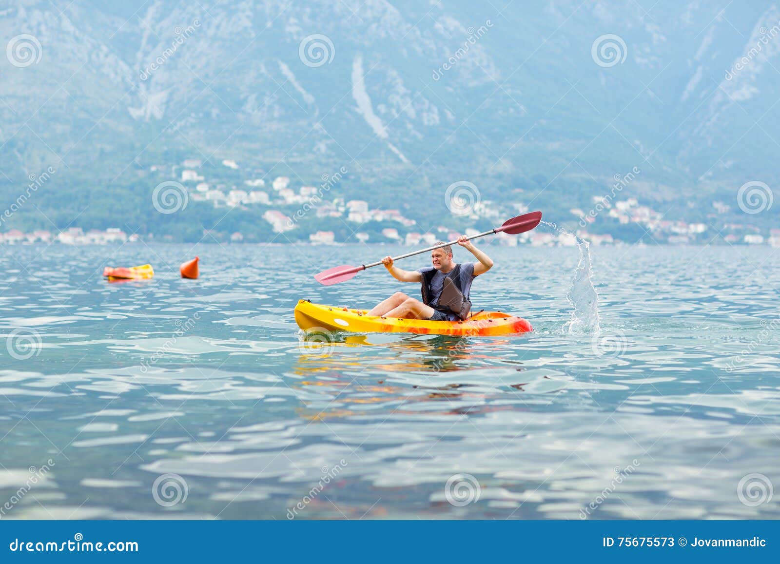 Mature Man Kayaking on the Sea Stock Image - Image of activity, sport ...