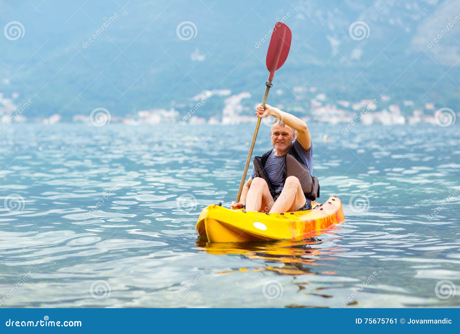 Mature Man Kayaking on the Sea Stock Image - Image of lifestyle, diving ...