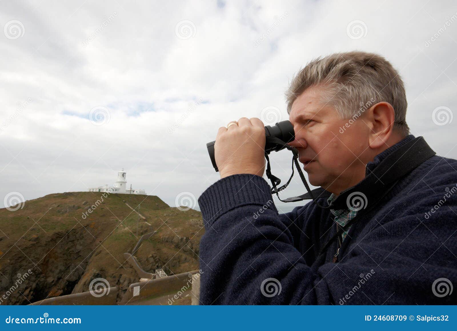 Mature Man Looking through Binoculars Stock Image - Image of cliffs ...