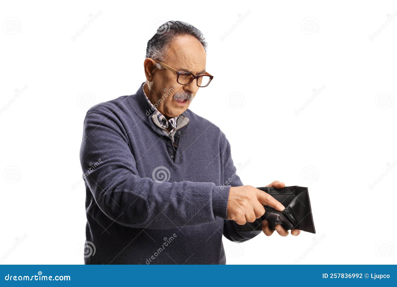 Mature Man Looking at His Empty Wallet Stock Photo - Image of portrait ...