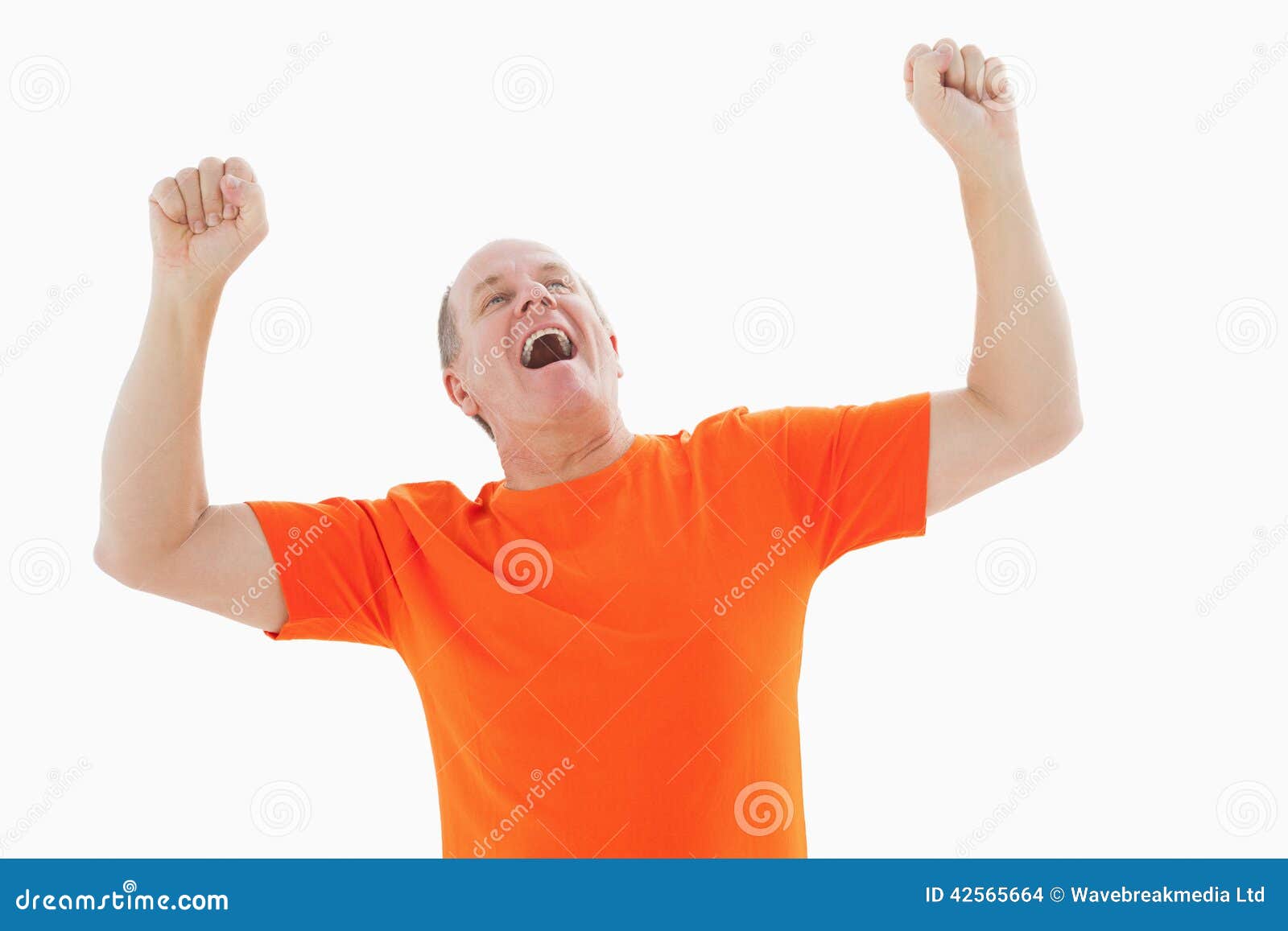 Mature Man in Orange Tshirt Cheering Stock Photo - Image of active ...