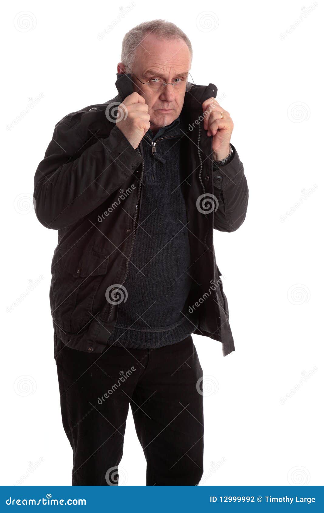 Mature Man Pulling His Jacket Up Stock Photo - Image of isolated ...