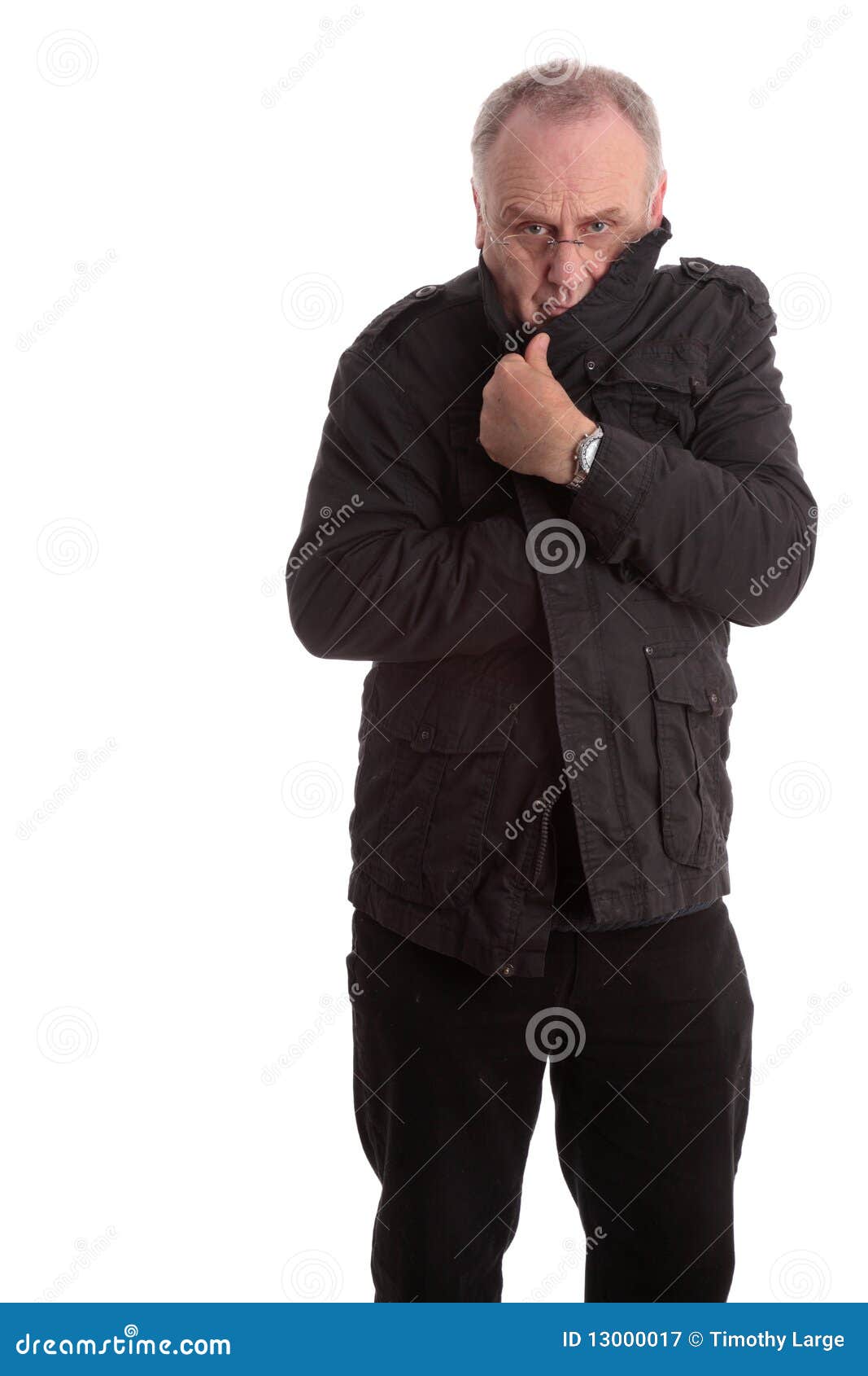 Mature Man Pulling His Jacket Up Stock Image - Image of white, winter ...