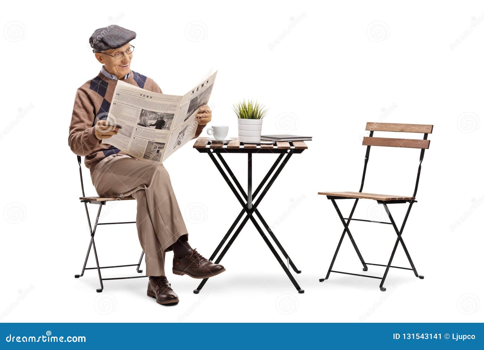 Mature Man Reading a Newspaper at a Coffee Table Stock Image - Image of ...