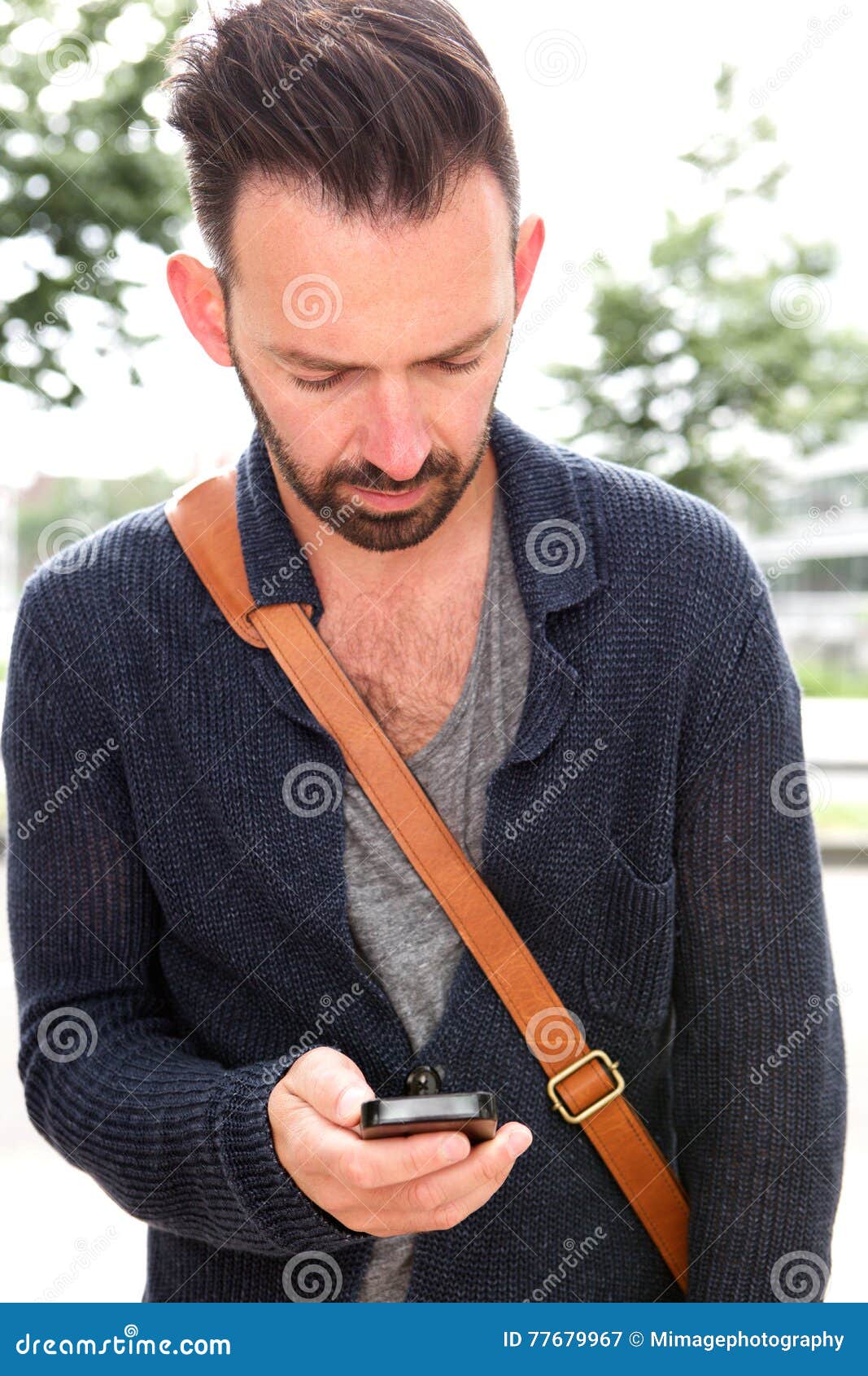 Mature Man Reading Text Message on Mobile Phone Stock Image - Image of ...