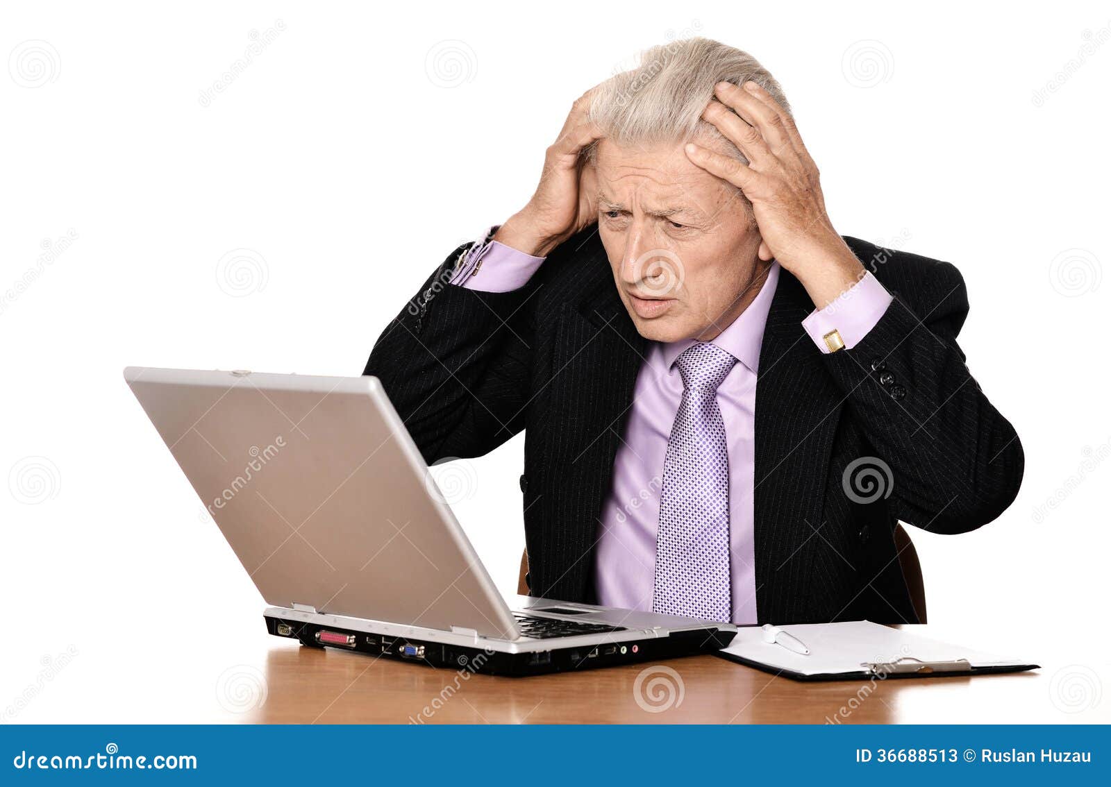 Mature Man Sitting at the Computer Stock Image - Image of coat, staff ...