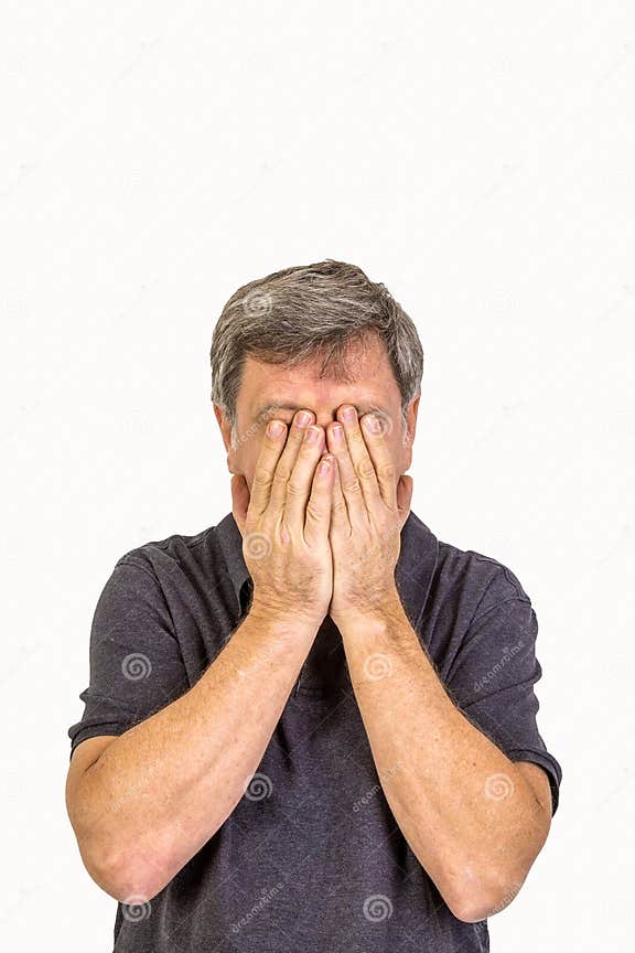 Mature Man Slapping Hands in Front of the Face Stock Image - Image of ...