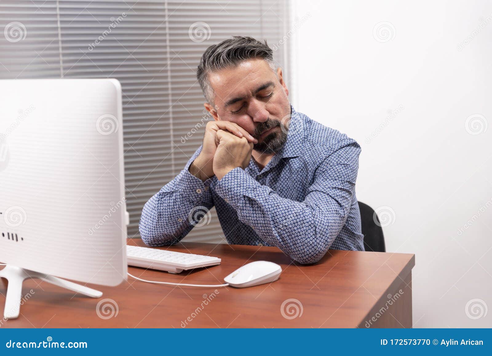 Mature Man Sleeping Tired while Using Computer Stock Photo - Image of ...