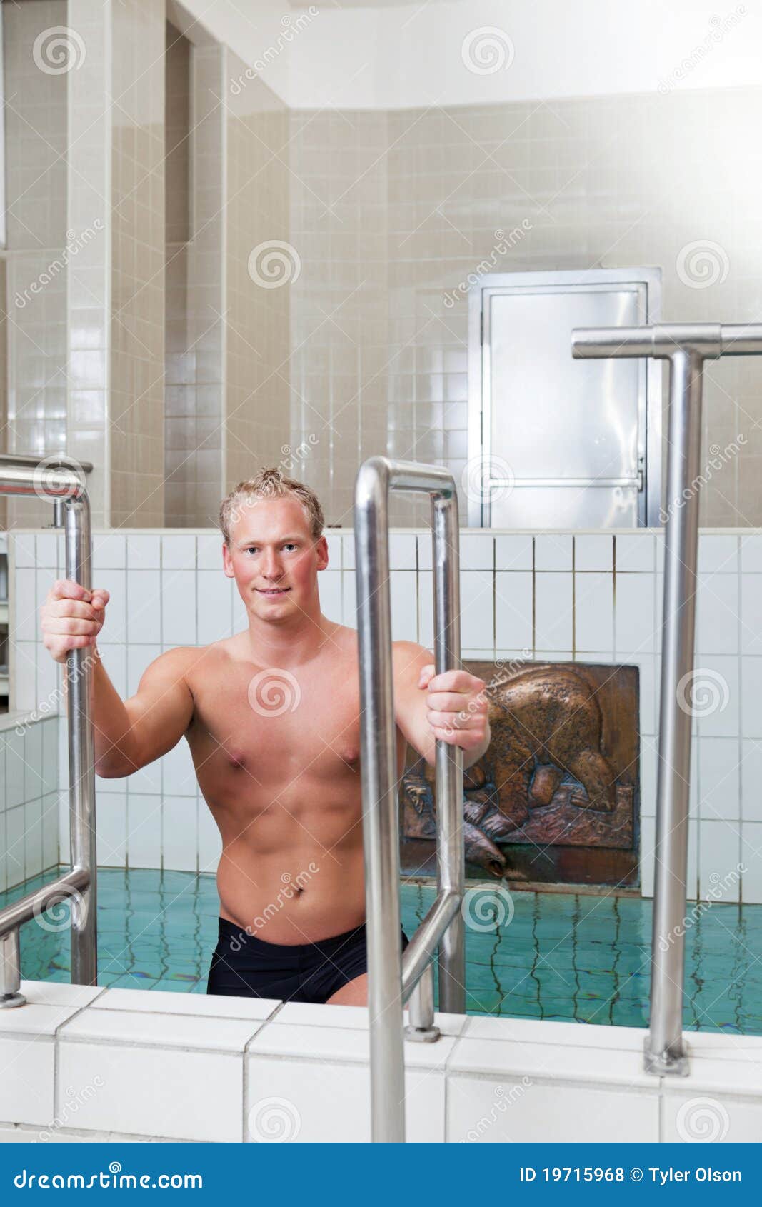 Mature Man Stepping Out of the Pool Stock Photo - Image of masculine ...