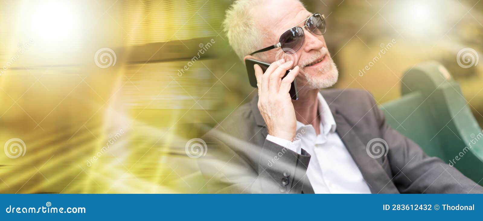 Mature Man Talking on Mobile Phone, Light Effect Multiple Exposure ...