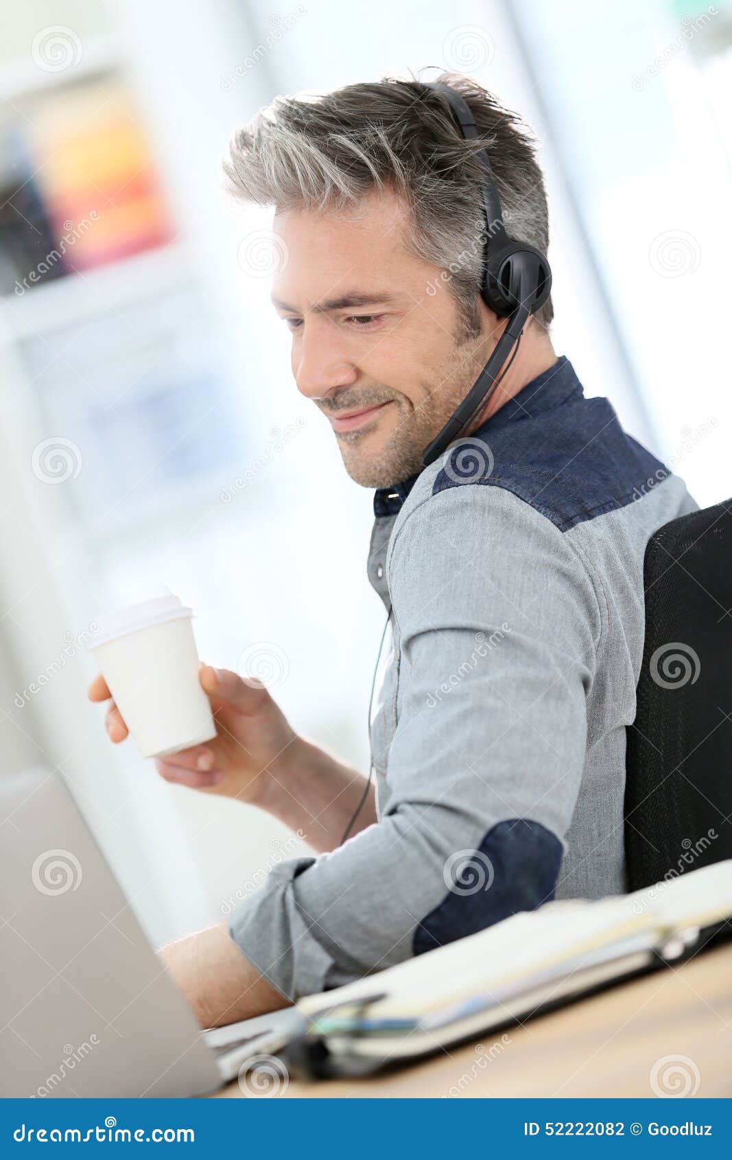 Mature Man Teleworking on Laptop Stock Photo - Image of business ...