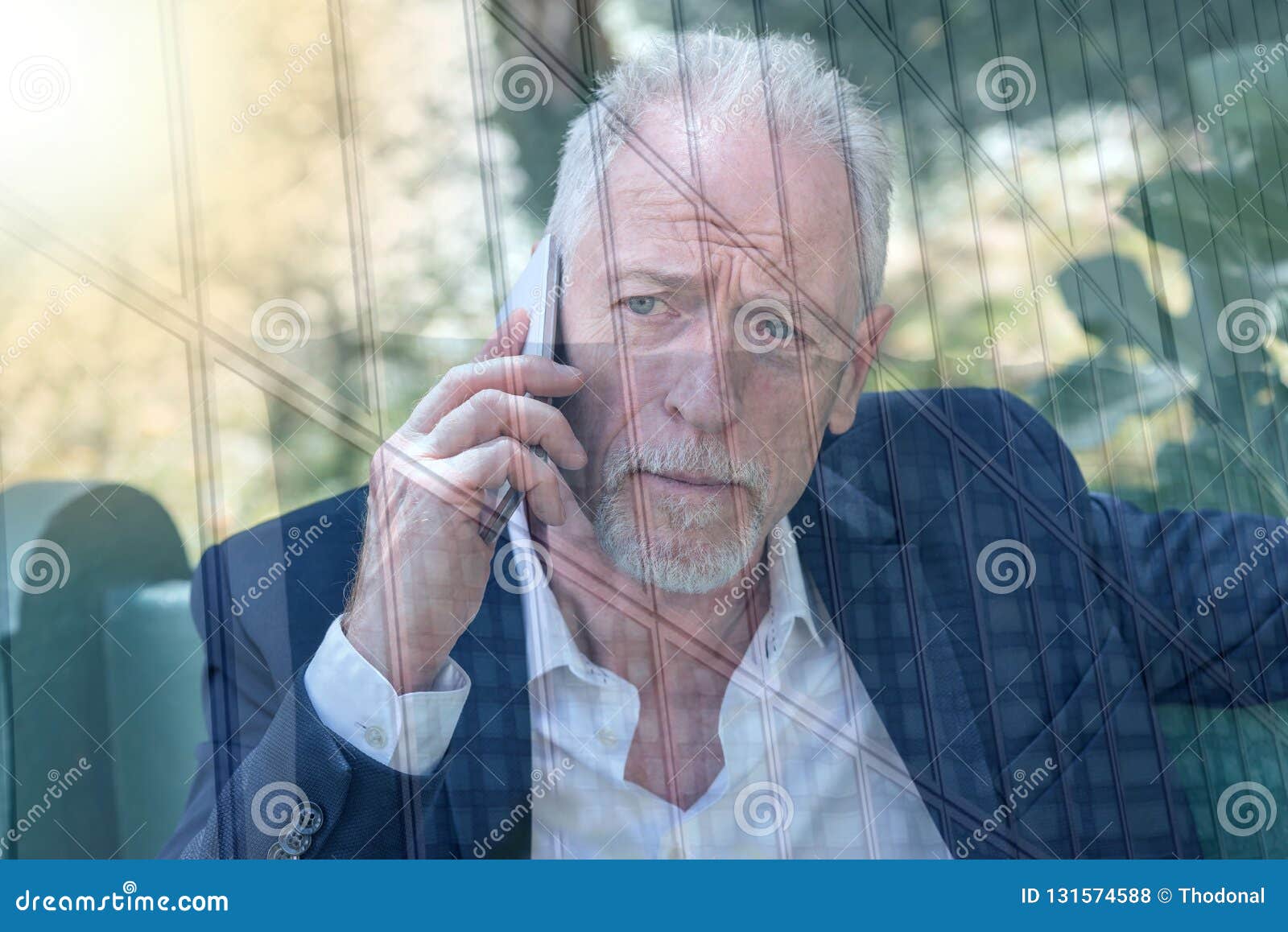 Mature Man Using His Mobile Phone, Light Effect, Double Exposure Stock ...
