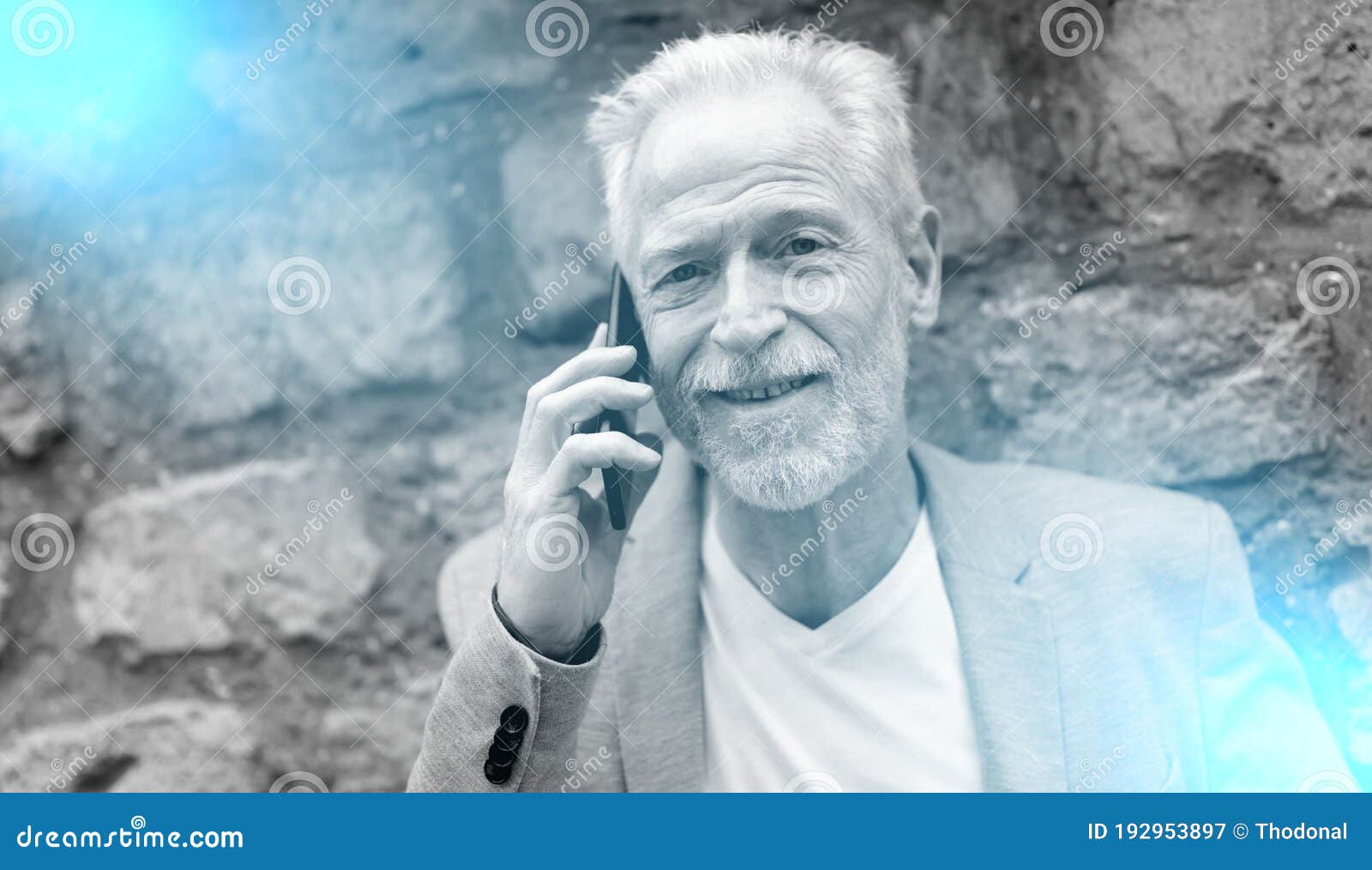 Mature Man Using His Mobile Phone; Light Effect Stock Image - Image of ...