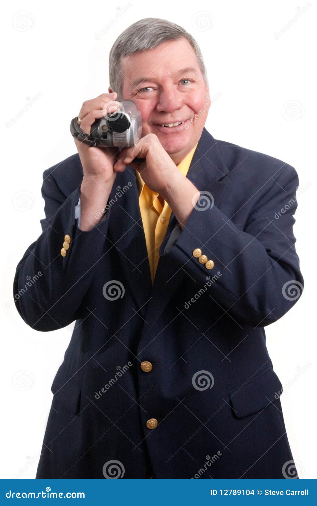 Mature Man with Video Camera, Isolated Stock Photo - Image of graying ...