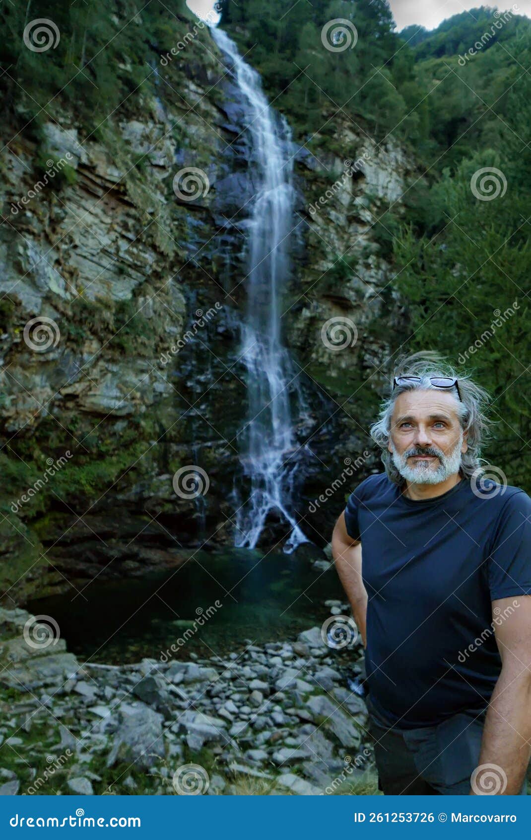 Mature man Waterfall stock photo. Image of active, activity - 261253726