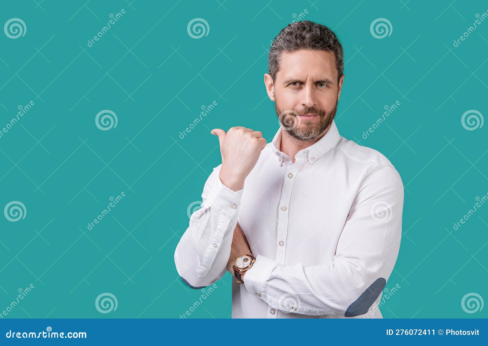 Mature Man Wear Businesslike Shirt Pointing Finger Photo Of Mature Man