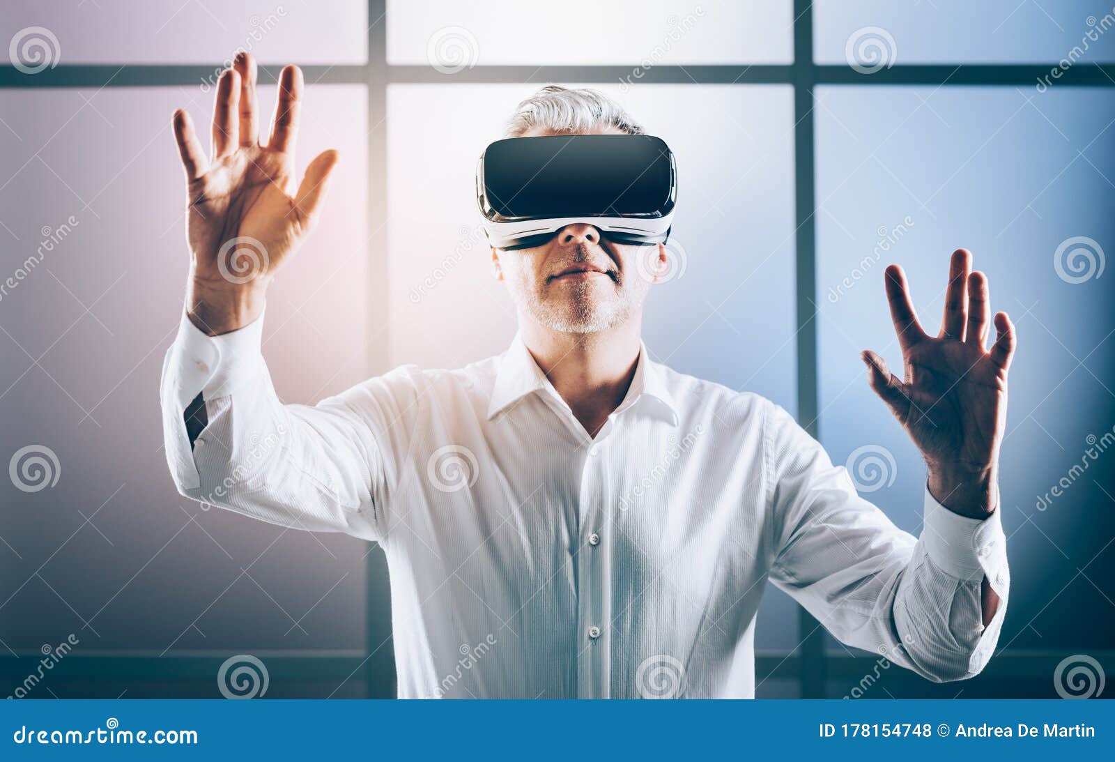 Man Interacting with Virtual Reality Stock Photo - Image of goggles ...